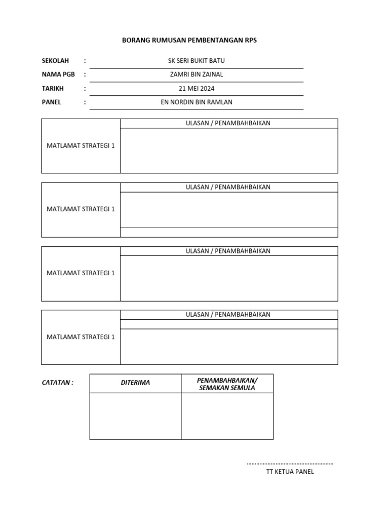 JBA5070 Borang Ringkasan RPS 1 | PDF