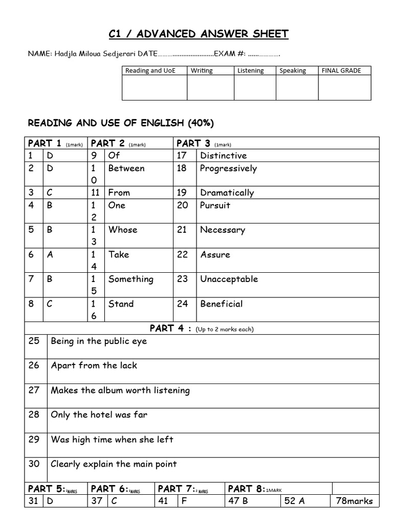 Advanced Answer Sheet | PDF | Linguistics | Human Communication