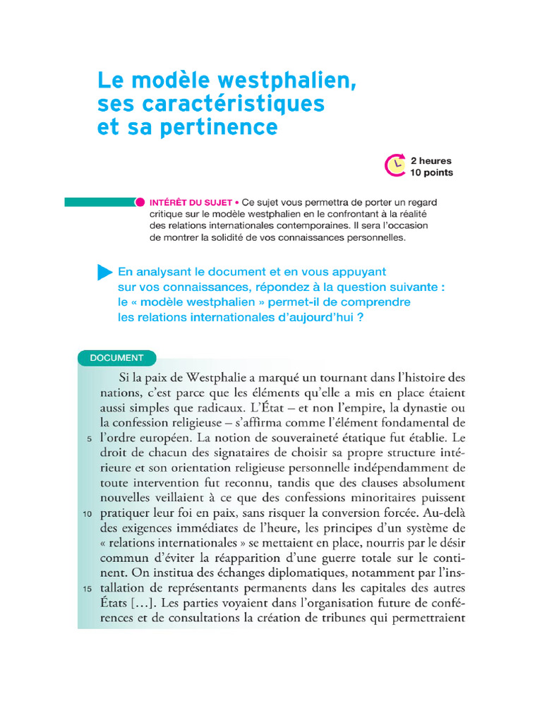 Le Modèle Westphalien, Ses Caractéristiques Et Sa Pertinence | PDF