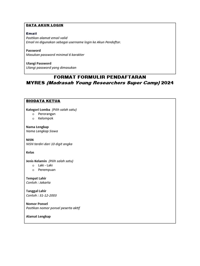 Formulir Pendaftaran MYRES 2024 | PDF | Karier & Perkembangan