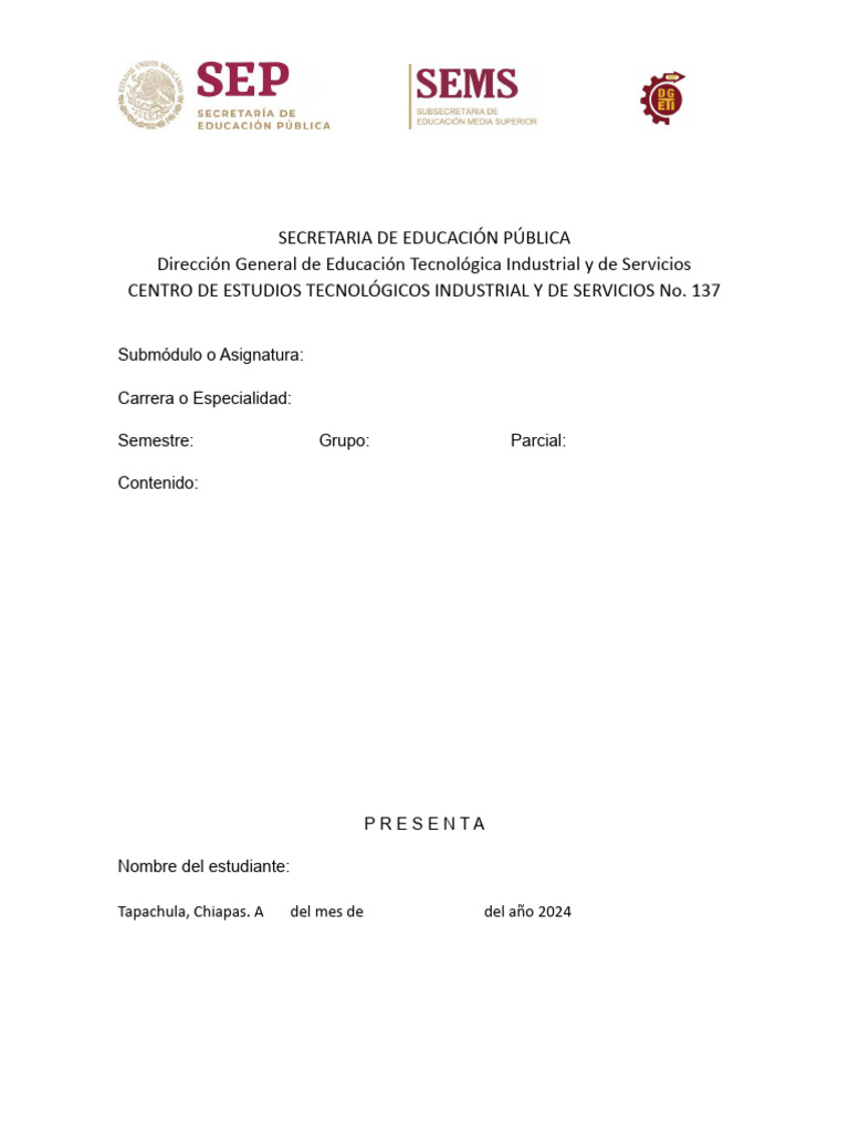 Hoja de Presentacion Cetis 137 | PDF