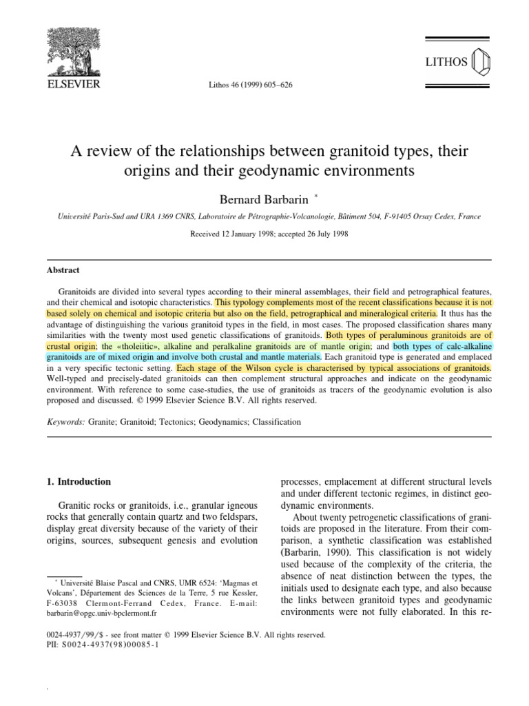 Granitoid Types and Geodynamic Contexts | PDF | Granite | Magma