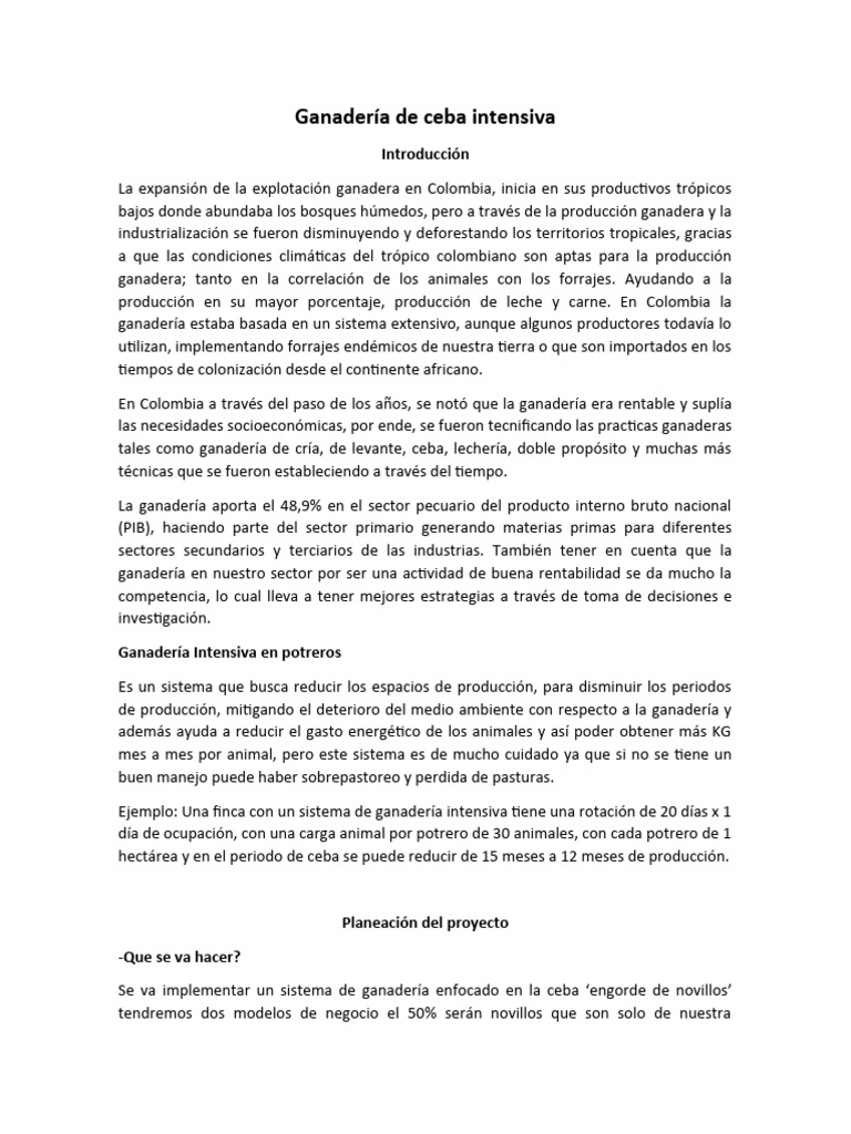 Ganadería Intensiva: Ceba Sostenible en Colombia | PDF | Pasto | Carne