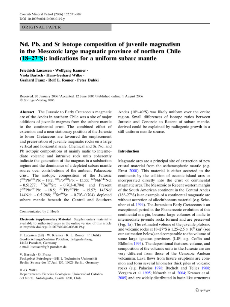 Lucassen Et Al 2006 ND, PB, and SR Isotope Composition of Juvenile ...