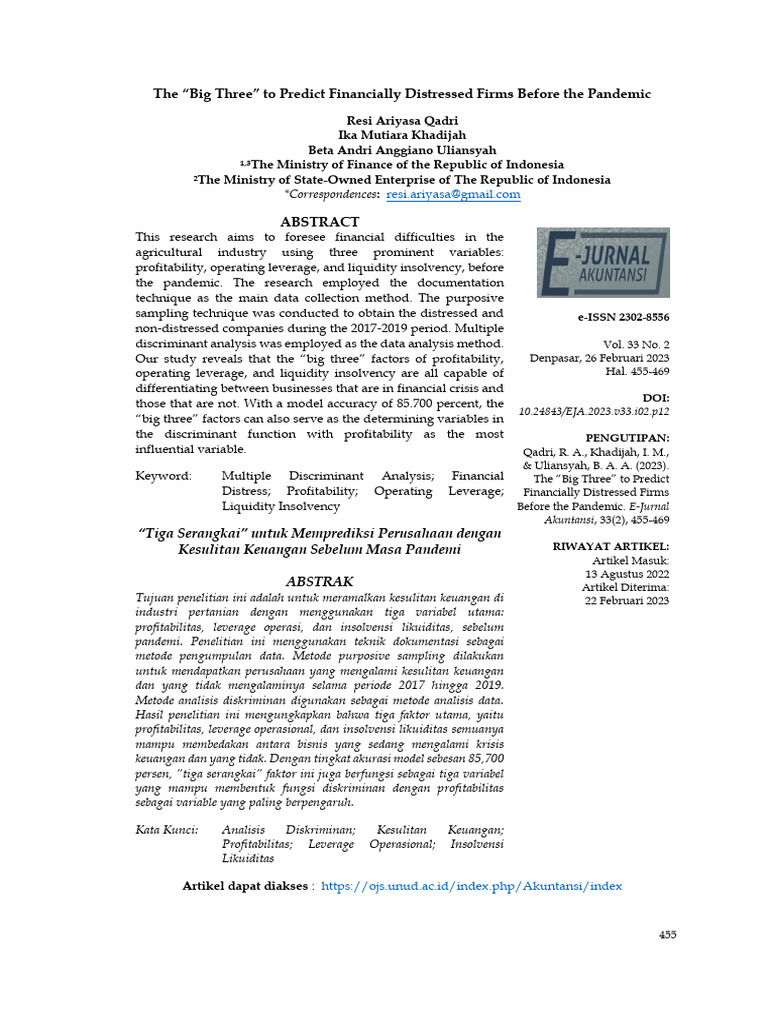 The "Big Three" To Predict Financially Distressed Firms Before The ...