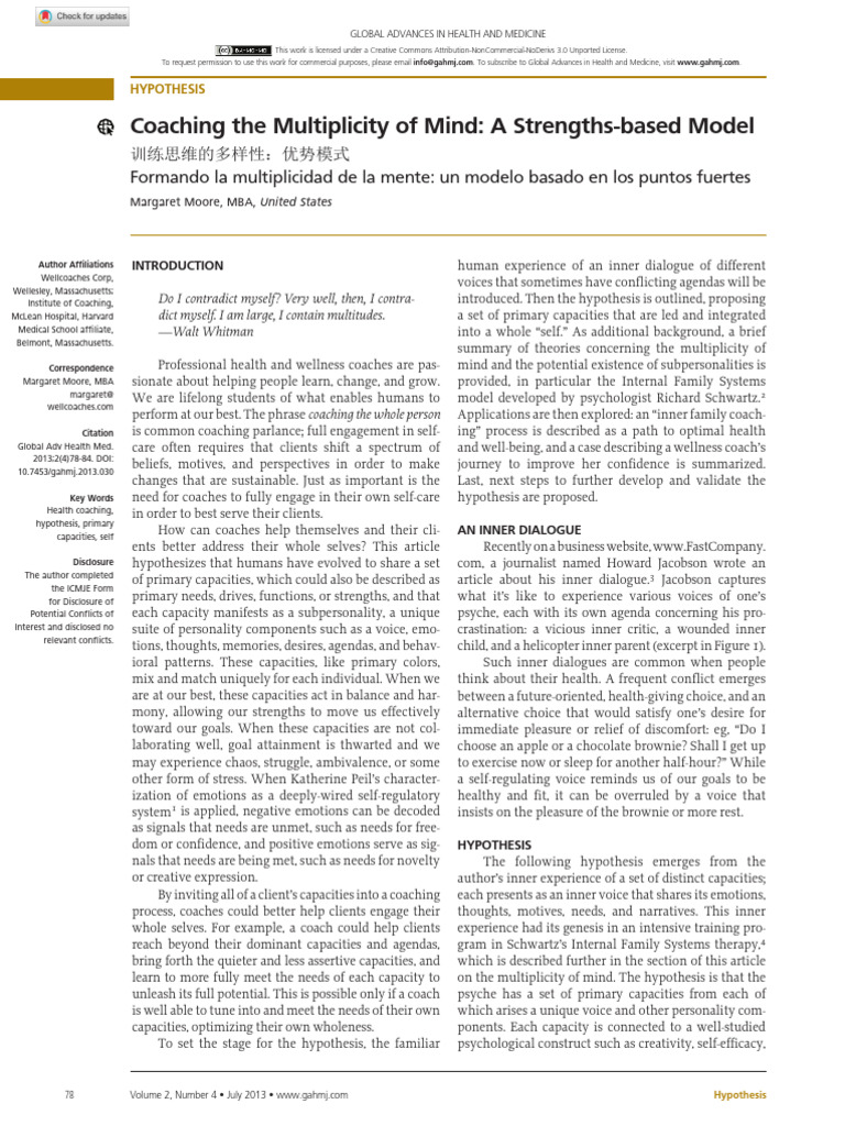 Coaching The Multiplicity of Mind A Strengths-Based Model | PDF | Self ...