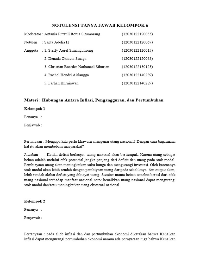 Notulensi Tanya Jawab Kelompok 6 | PDF