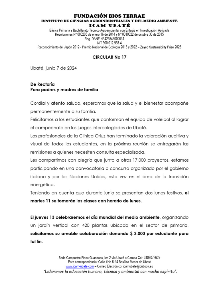 CIRCULAR 17 ENTREGA DE INFORMES | PDF