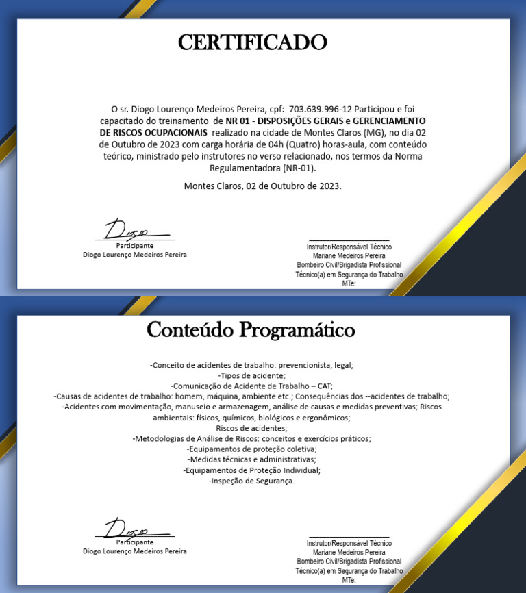Certificado NR 01 | PDF | Segurança