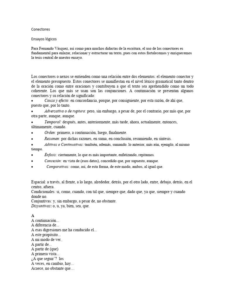 Conectores de Párrafos para Ensayos | PDF | Verdad | Oración (Lingüística)