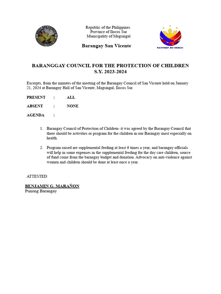 Barangay Council For The Protection of Children | PDF