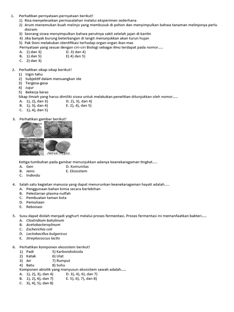 Soal PAT Kelas 10 SMA - Biologi | PDF | Griya & Taman | Sains & Matematika