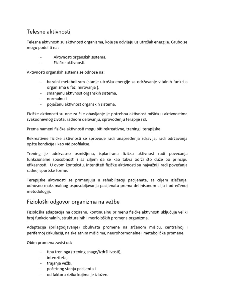 2022 IV Predavanje FIZIOLOSKI ODGOVOR ORGANIZMA NA VEŽBE. ZAMOR | PDF