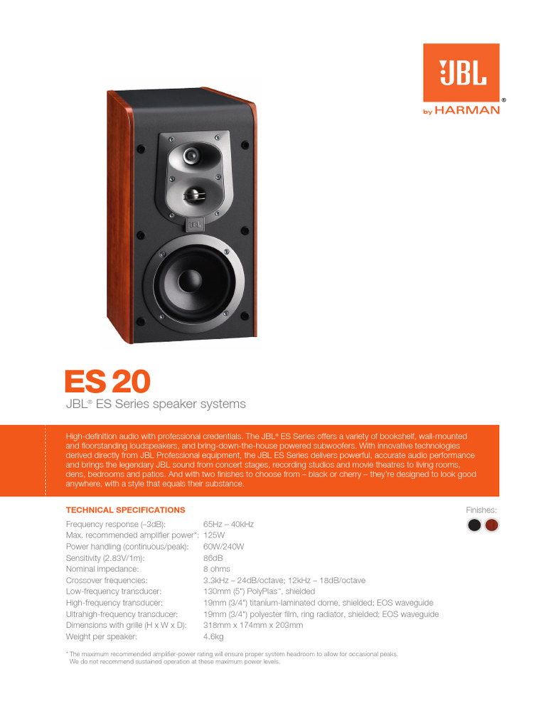 Specification Sheet - ES20 (English EU) | PDF | Loudspeaker ...