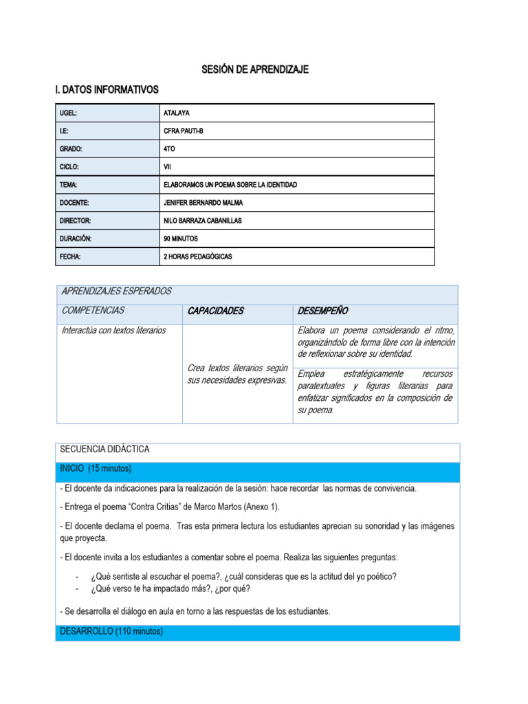 Com4 - U1-Sesion de | PDF | Poesía