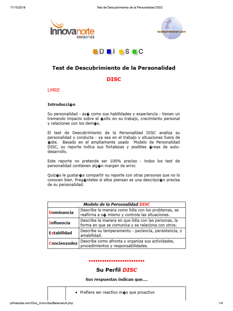 1-Test de Descubrimiento de la Personalidad DISC M | Descargar gratis ...