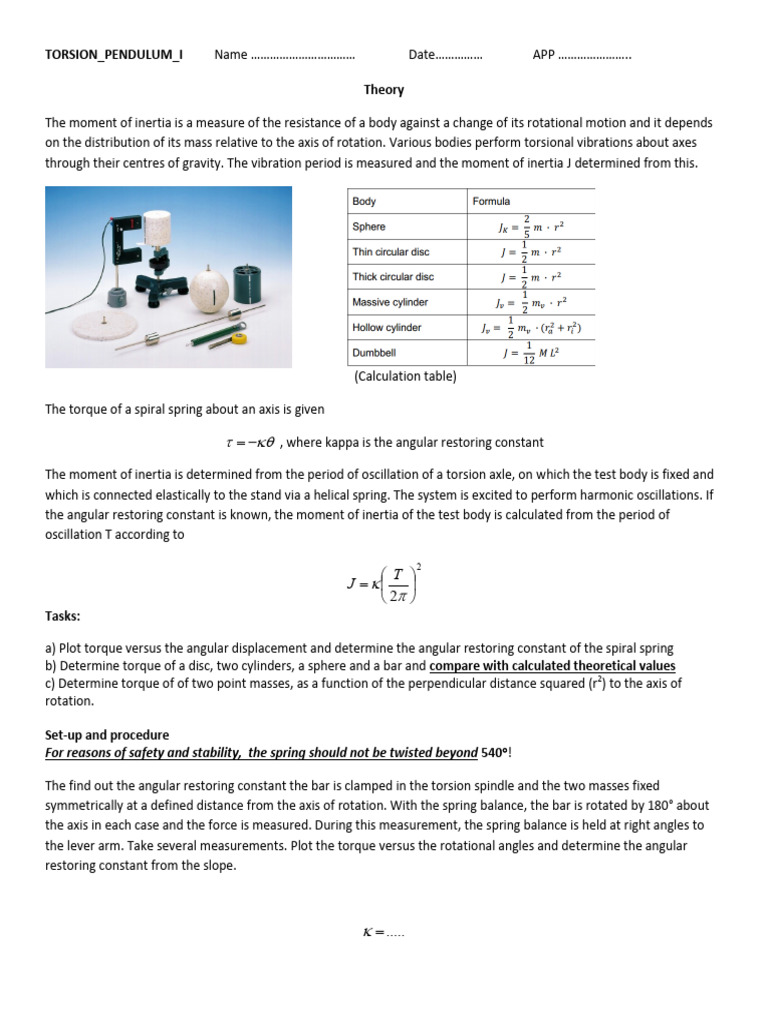 Torsion Pendulum I | PDF | Torque | Rotation Around A Fixed Axis