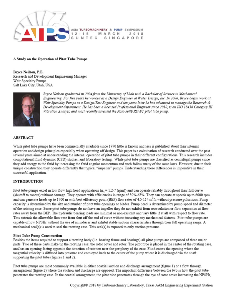 A Study On The Operation of Pitot Tube Pumps | Download Free PDF | Pump ...