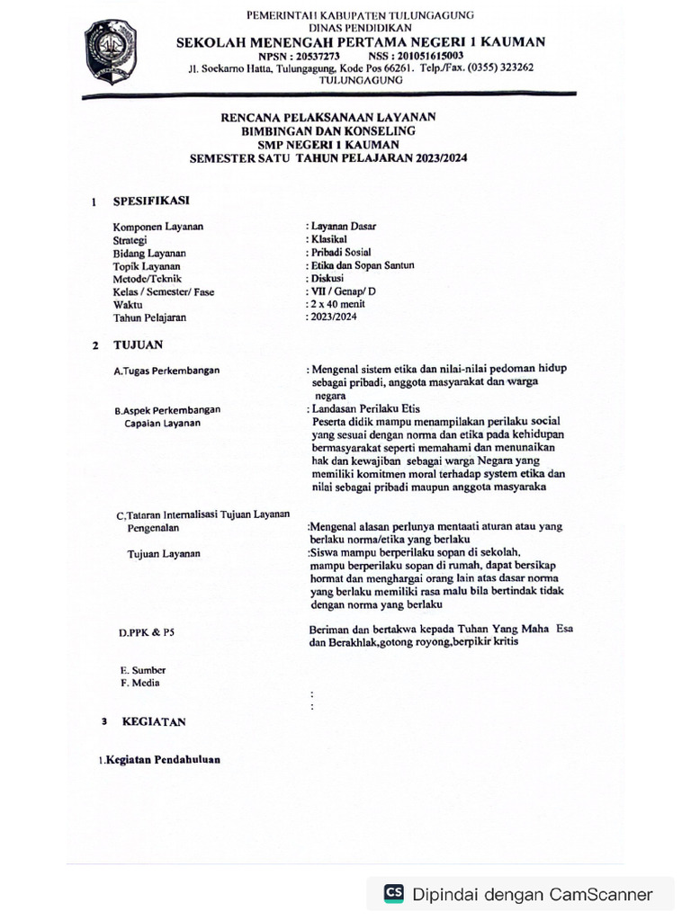 Rencana Pelaksanaan layanan BK _ Sriyana | PDF