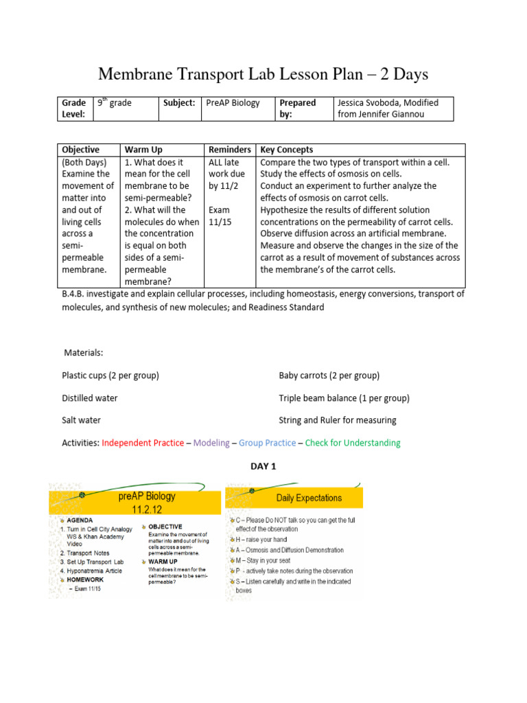 Cellular Physiology Membrane Transport Lesson Plan Ya26rz | PDF ...