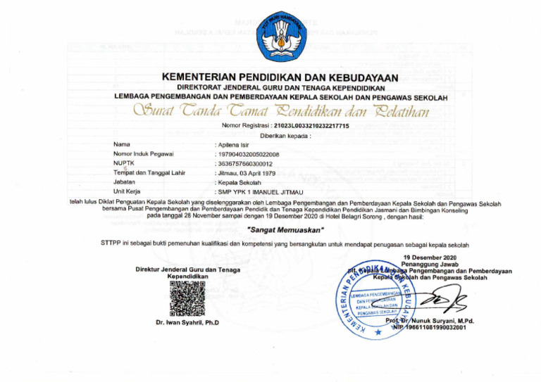 Sertifikat Kepala Sekolah | PDF