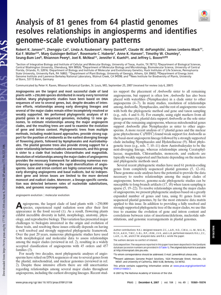 Jansen Et Al 2007 Analysis of 81 Genes From 64 Plastid Genomes Resolves ...