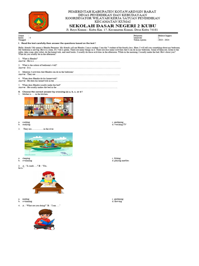 Soal PTS -STS Bahasa Inggris Kelas 4 Semester 1 Kurikulum Merdeka T.a 2023-2024 | Download Free ...