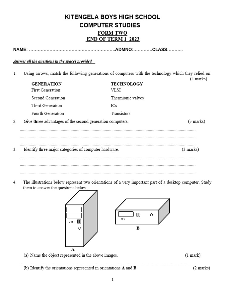 Form 2 End Term 1 Comp Q | PDF | Input/Output | Computer Keyboard