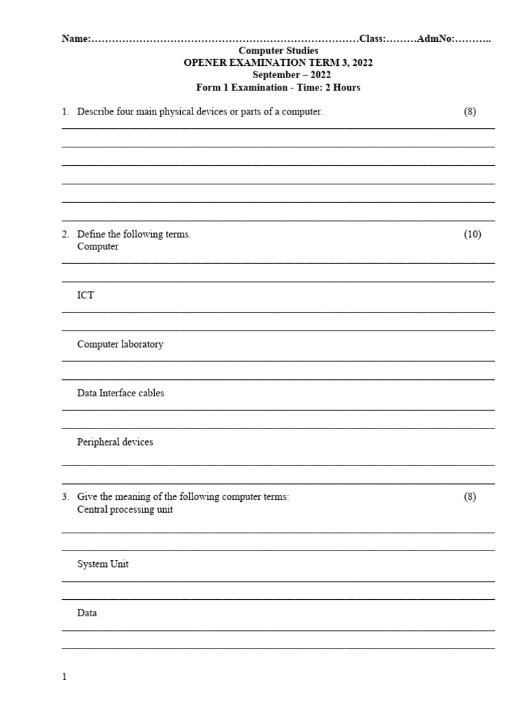 Form 2 End Term 1 2023 | PDF | Computer Monitor | Manufactured Goods