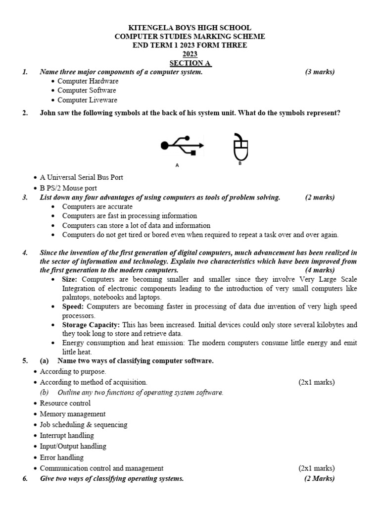 Form 3 End Term 1 Comp MS | PDF | Cursor (User Interface) | Computer ...