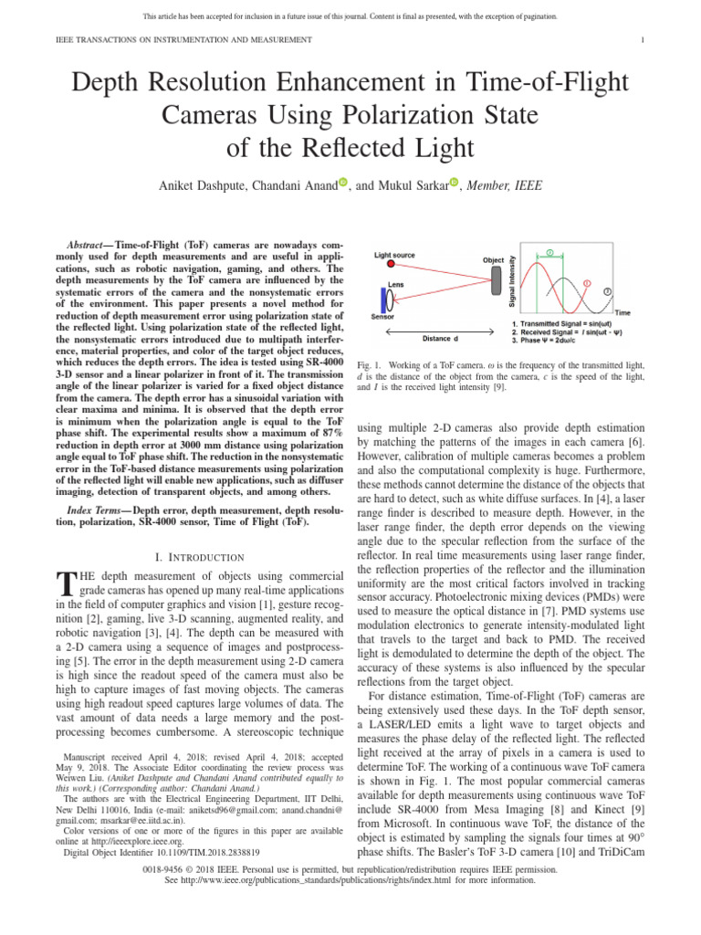 Depth Resolution Enhancement in Time-of-Flight | PDF | Polarization (Waves) | Electromagnetic ...