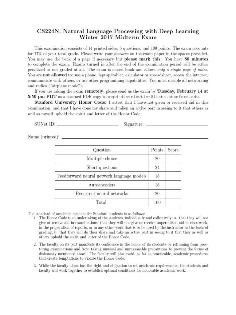 cs224n Practice Midterm 3 Sol | PDF | Parsing | Artificial Neural Network