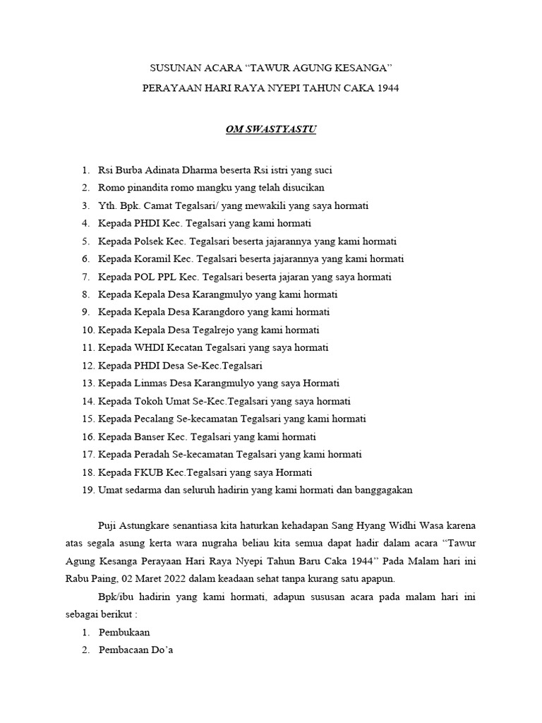 Susunan Acara Nyepi 2022 | PDF