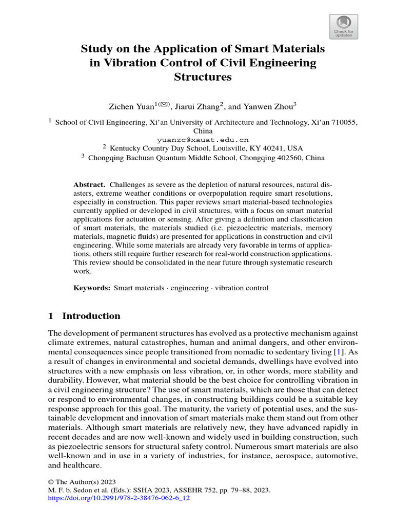 Study On The Application of Smart Materials in Vibration Control of Civil Engineering Structures ...