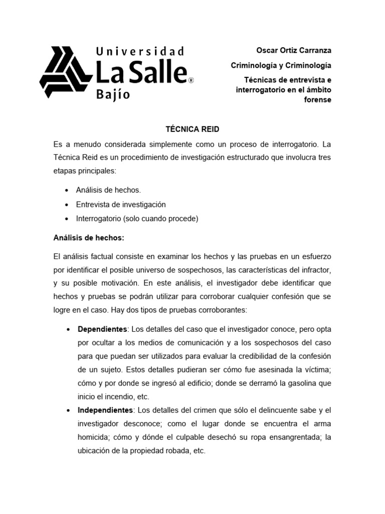 Técnica Reid Pdf Criminología Crímenes