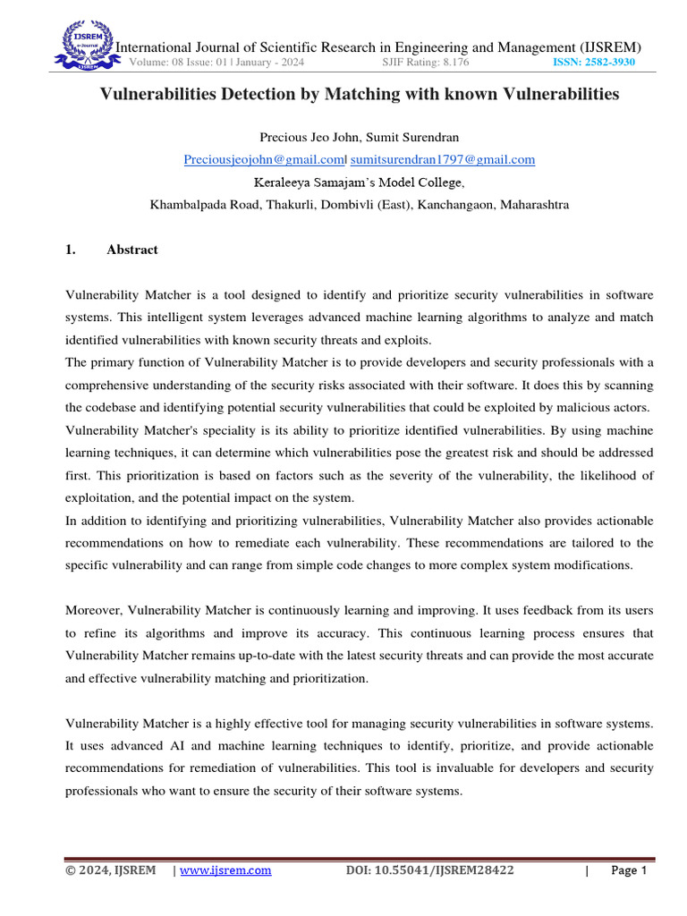 Vulnerabilities Detection by Matching With Known Vulnerabilities | PDF | Vulnerability ...
