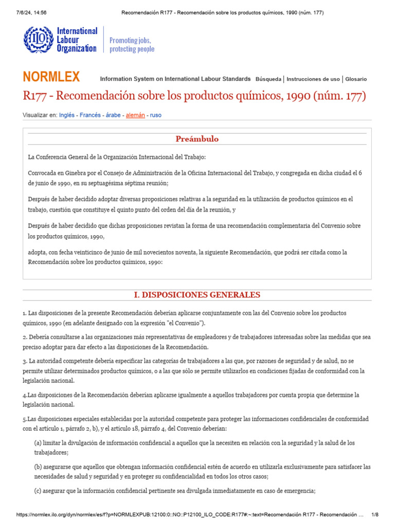 Recomendación R177 - Recomendación sobre los productos químicos, 1990 ...