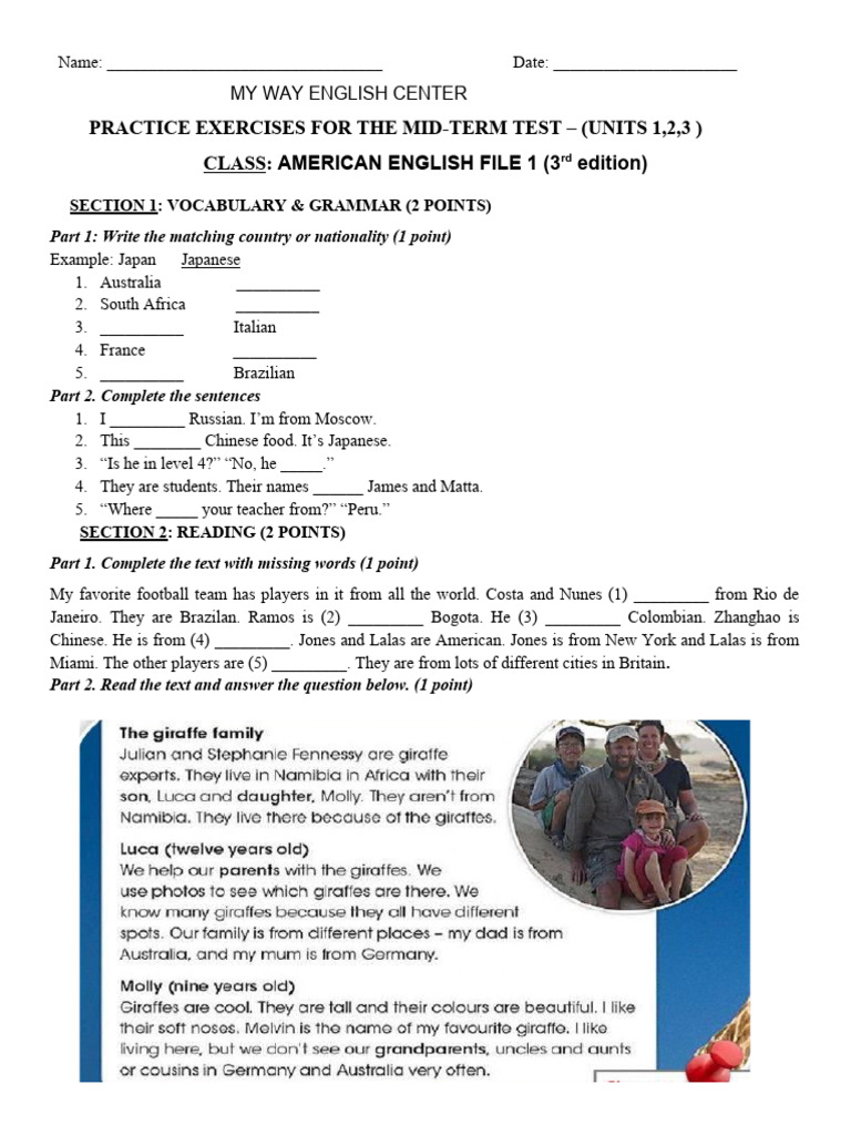 Practice Mid Test 1 (U1,2,3), AEF (3rd) | PDF | English Language