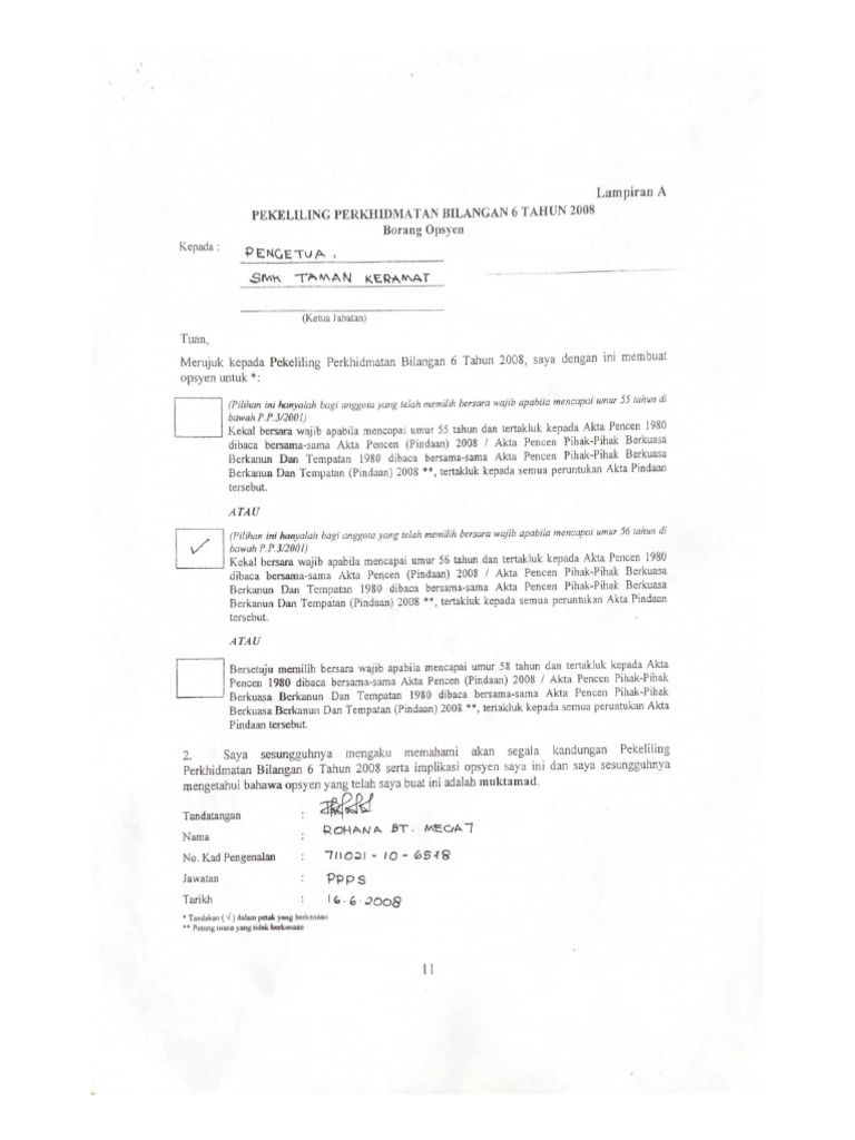 Opsyen Pencen Rohana Megat | PDF