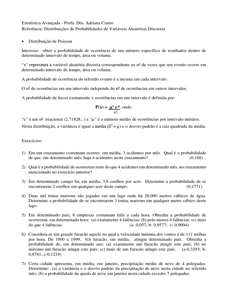 Probabilidade com Distribuição de Poisson | PDF | Distribuição de ...