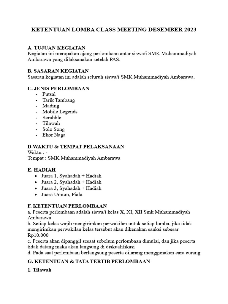 Juknis CLASSMEET DES 2023 | PDF | Olahraga & Rekreasi