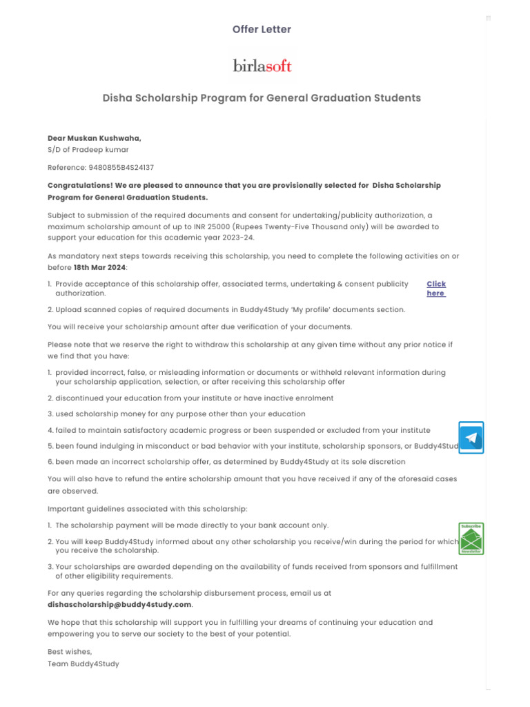 Disha Scholarship Offer 2023-24 | PDF