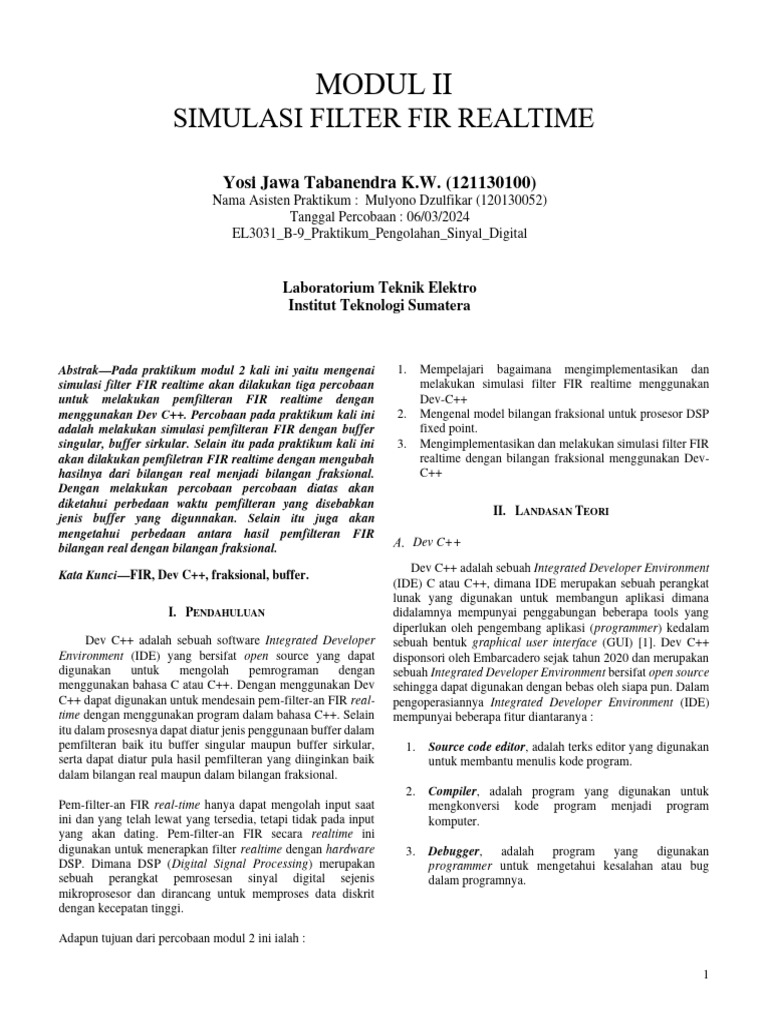 SIMULASI FILTER FIR REALTIME | PDF