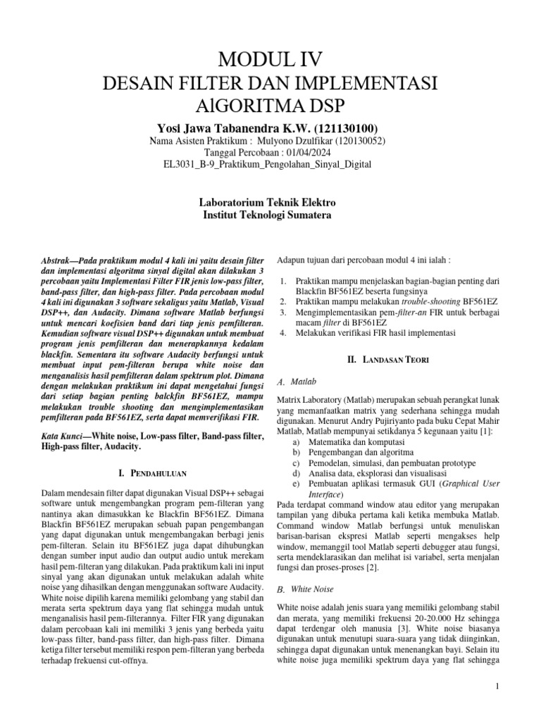 DESAIN FILTER DAN IMPLEMENTASI AlGORITMA DSP | PDF | Teknologi & Rekayasa