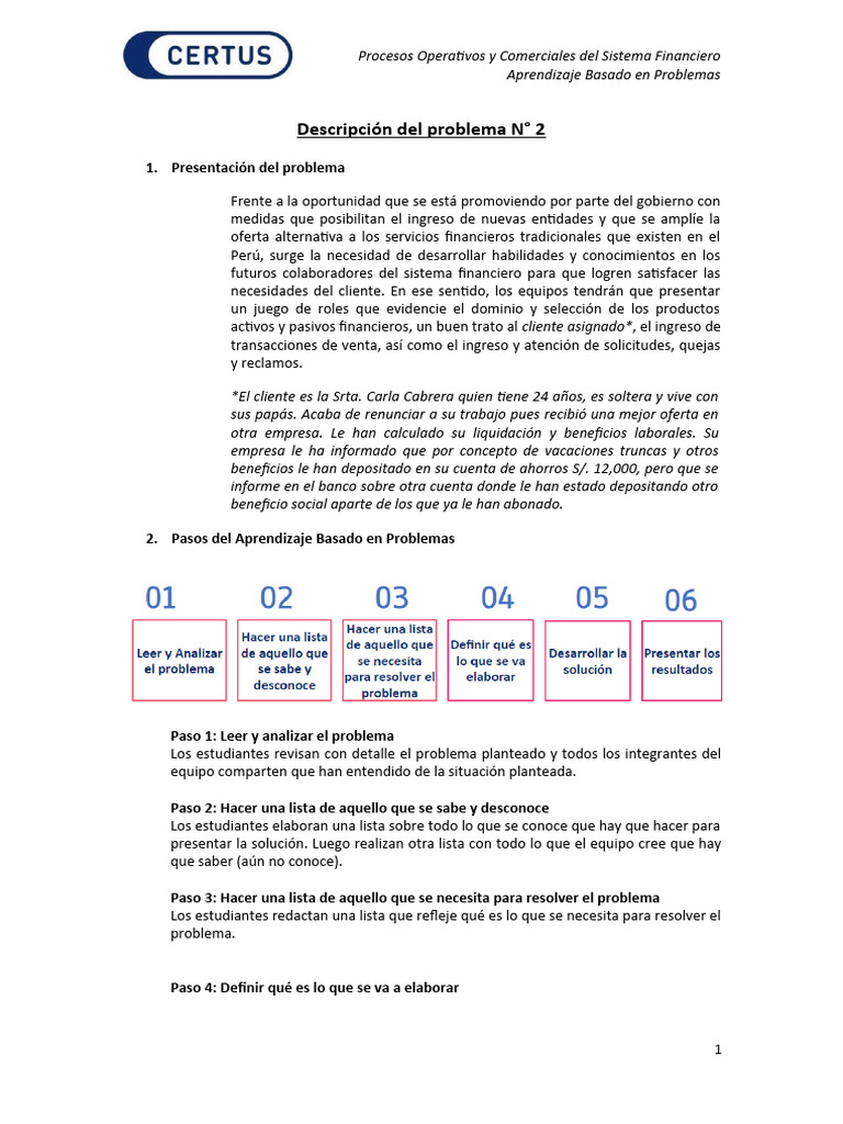 Descripción del Problema 2 | PDF | Aprendizaje | Sistema financiero