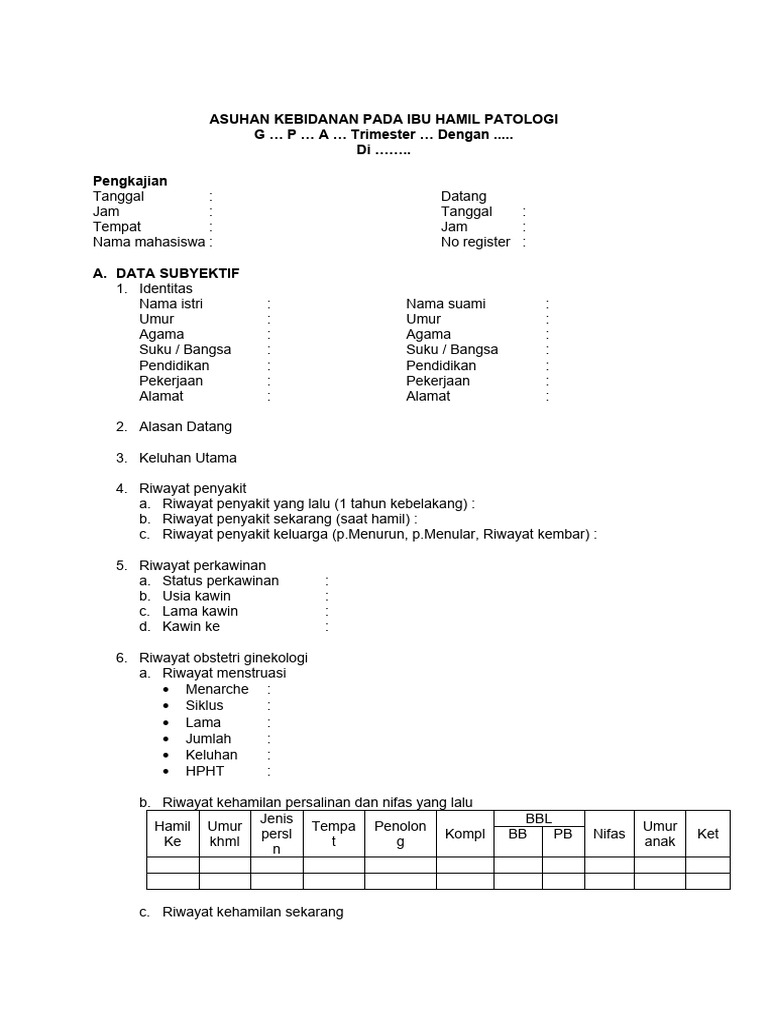 Format Askeb Patologi PK II 2024 | PDF