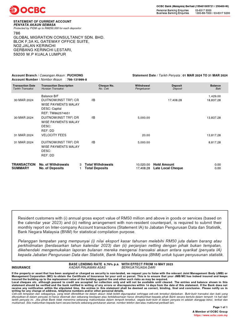 CURRENT ACCOUNT-9998-Mar-24 | PDF | Transaction Account | Banks