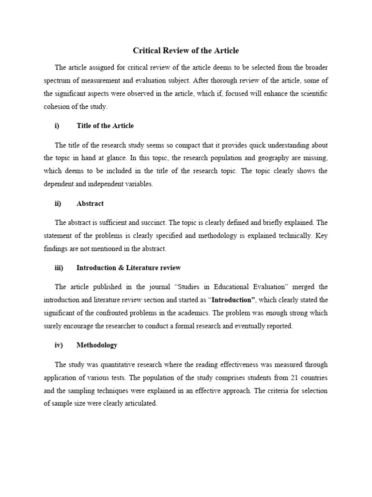 Article Critical Review | Download Free PDF | Methodology | Cognition