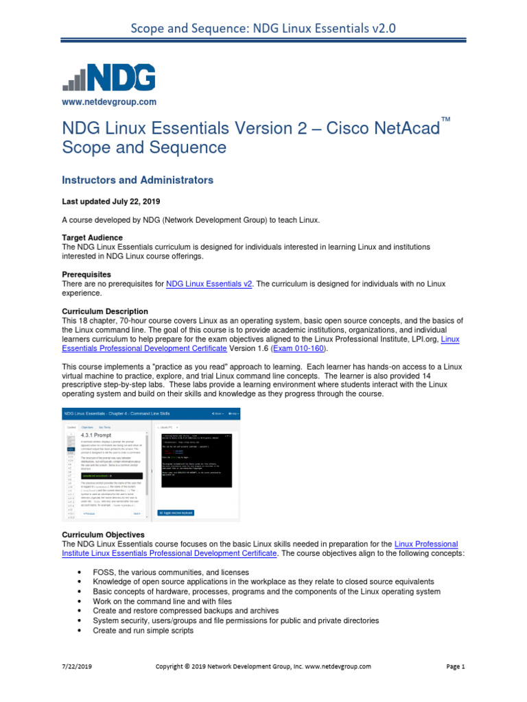 NDG Linux Essentials v2 Scope and Sequence | PDF | Computer File | Operating System