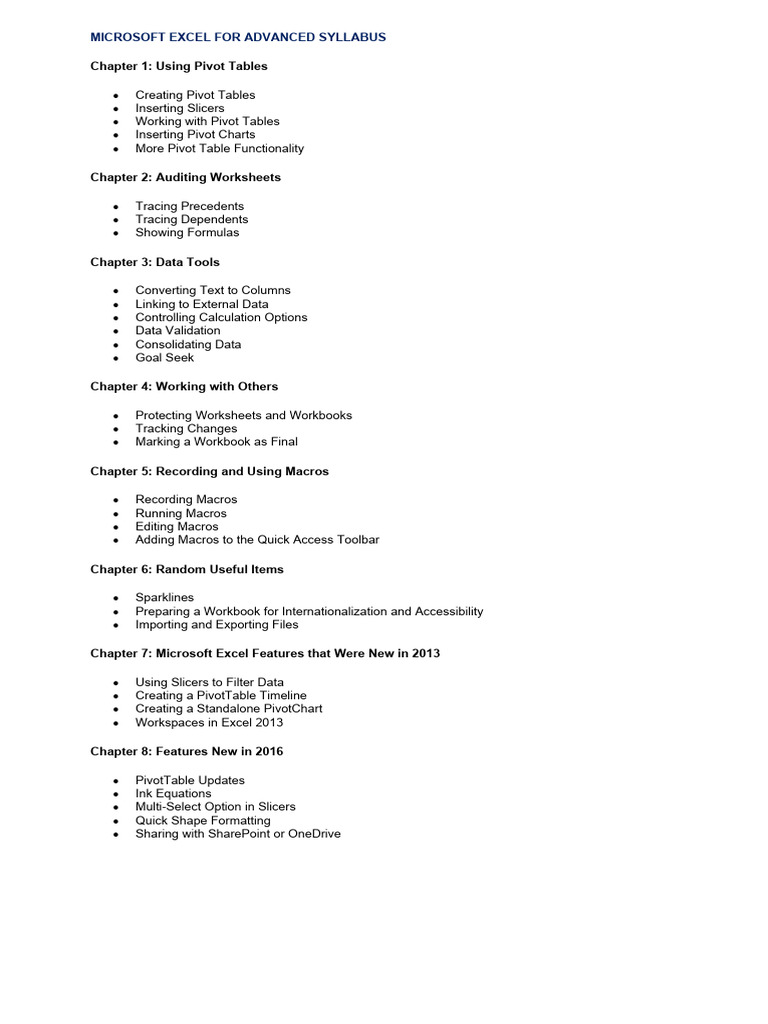 Microsoft Excel For Advanced Syllabus | Download Free PDF | Microsoft Excel | Computing